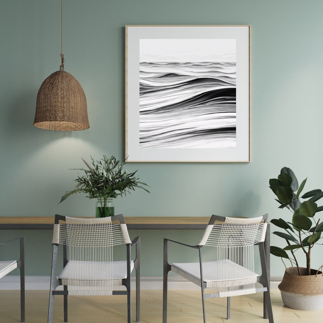 Waves Line Art: Black and White Deep Water Drawing | Minimalist Ocean ...