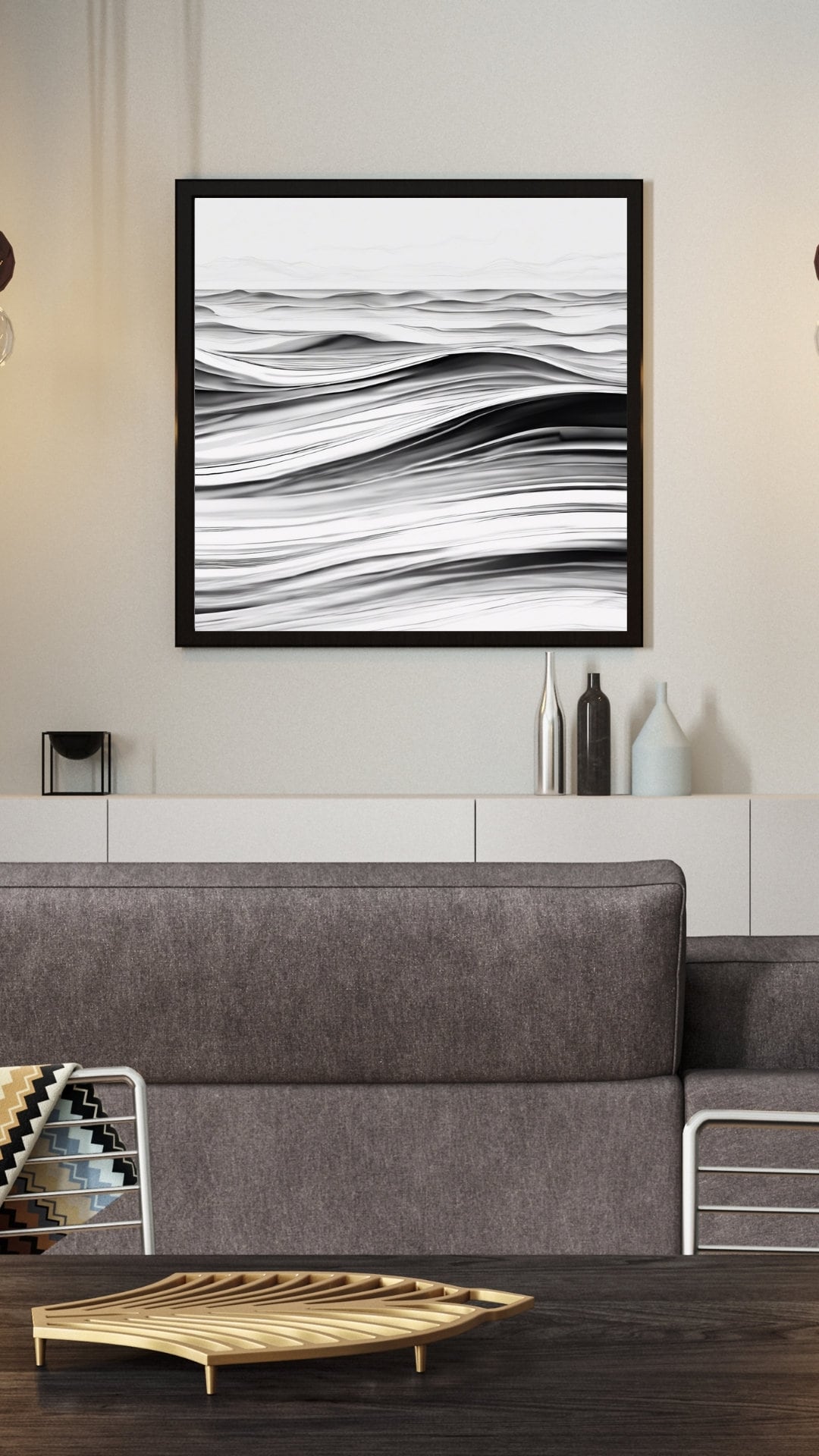 Waves Line Art: Black and White Deep Water Drawing | Minimalist Ocean ...