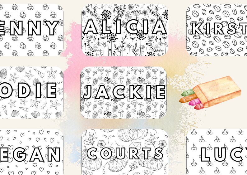 Personalised Name Colouring Pages - Set of 8 - (pack 2) - Etsy Australia