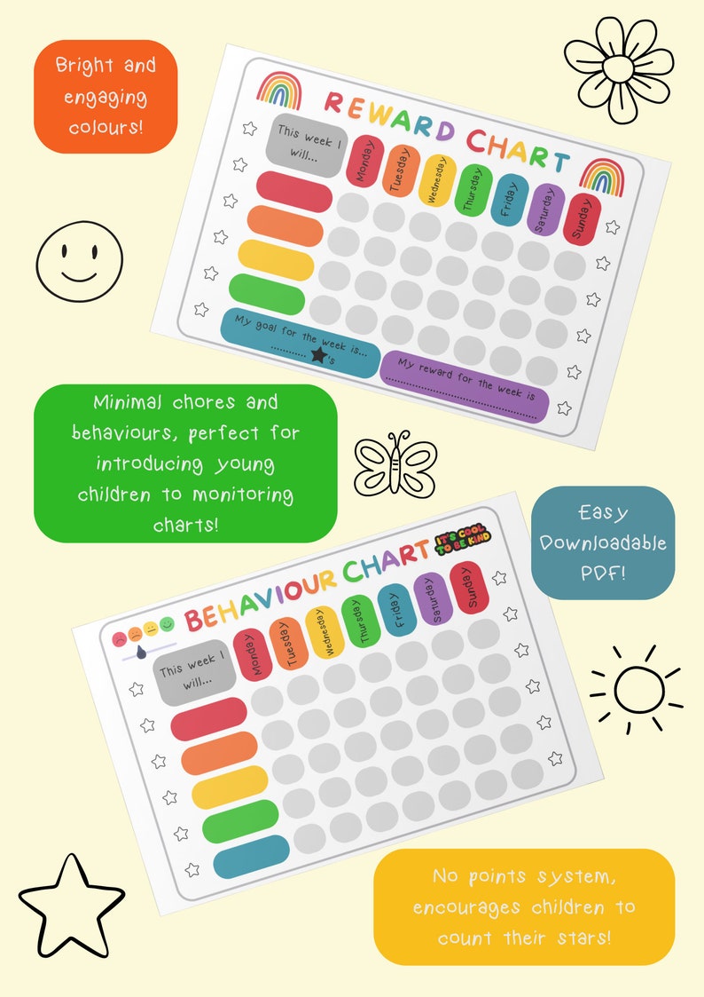 Childrens Reward and Behaviour Charts - Printable at Home Charts - A4 ...