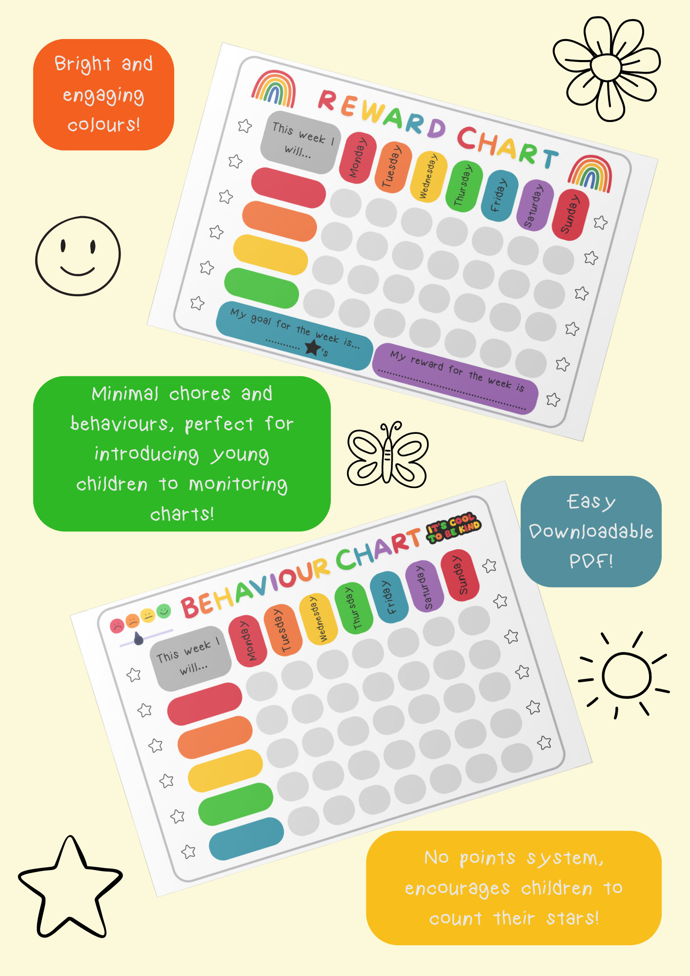 Childrens Reward and Behaviour Charts - Printable at Home Charts - A4 ...