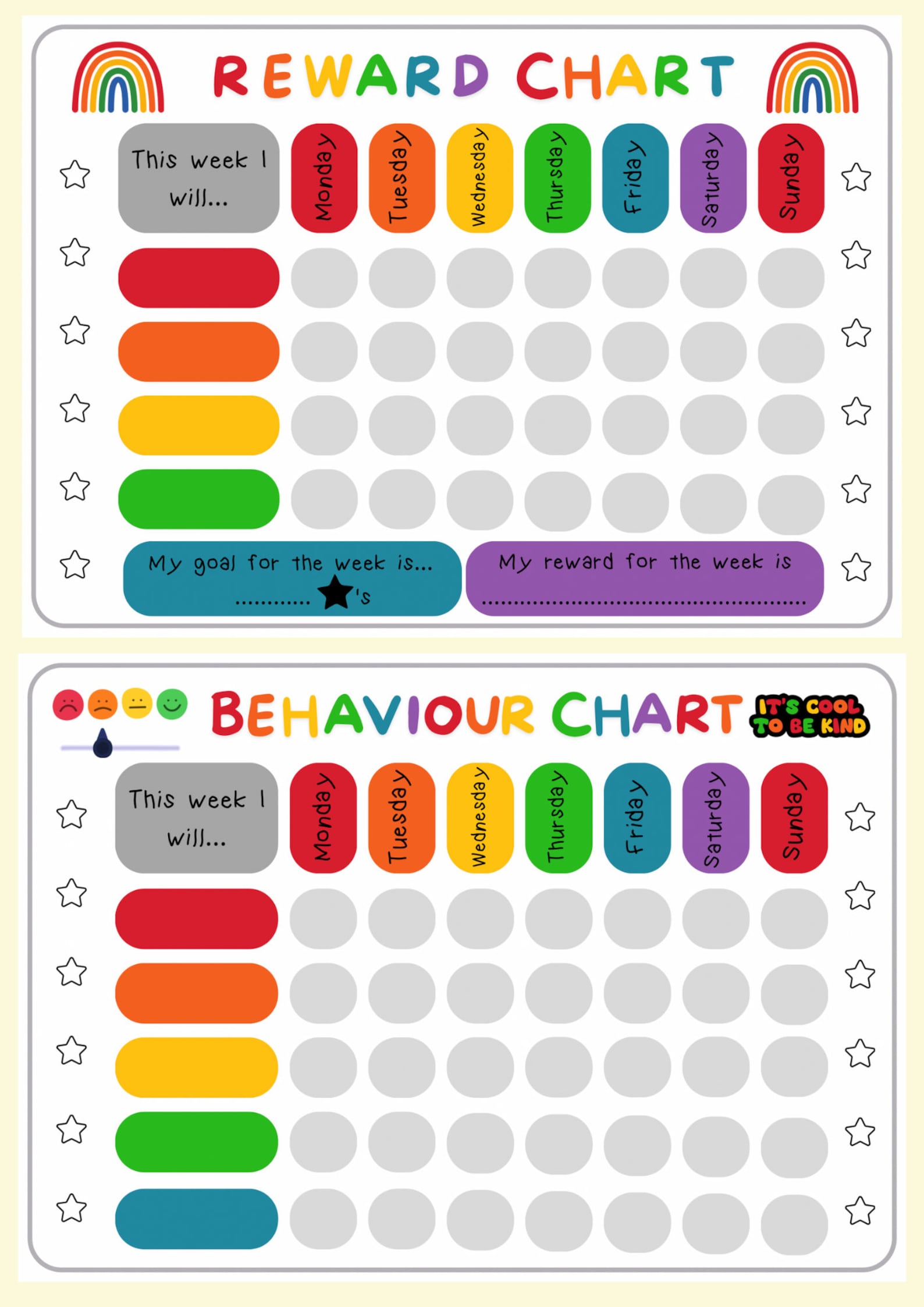 Childrens Reward and Behaviour Charts - Printable at Home Charts - A4 ...