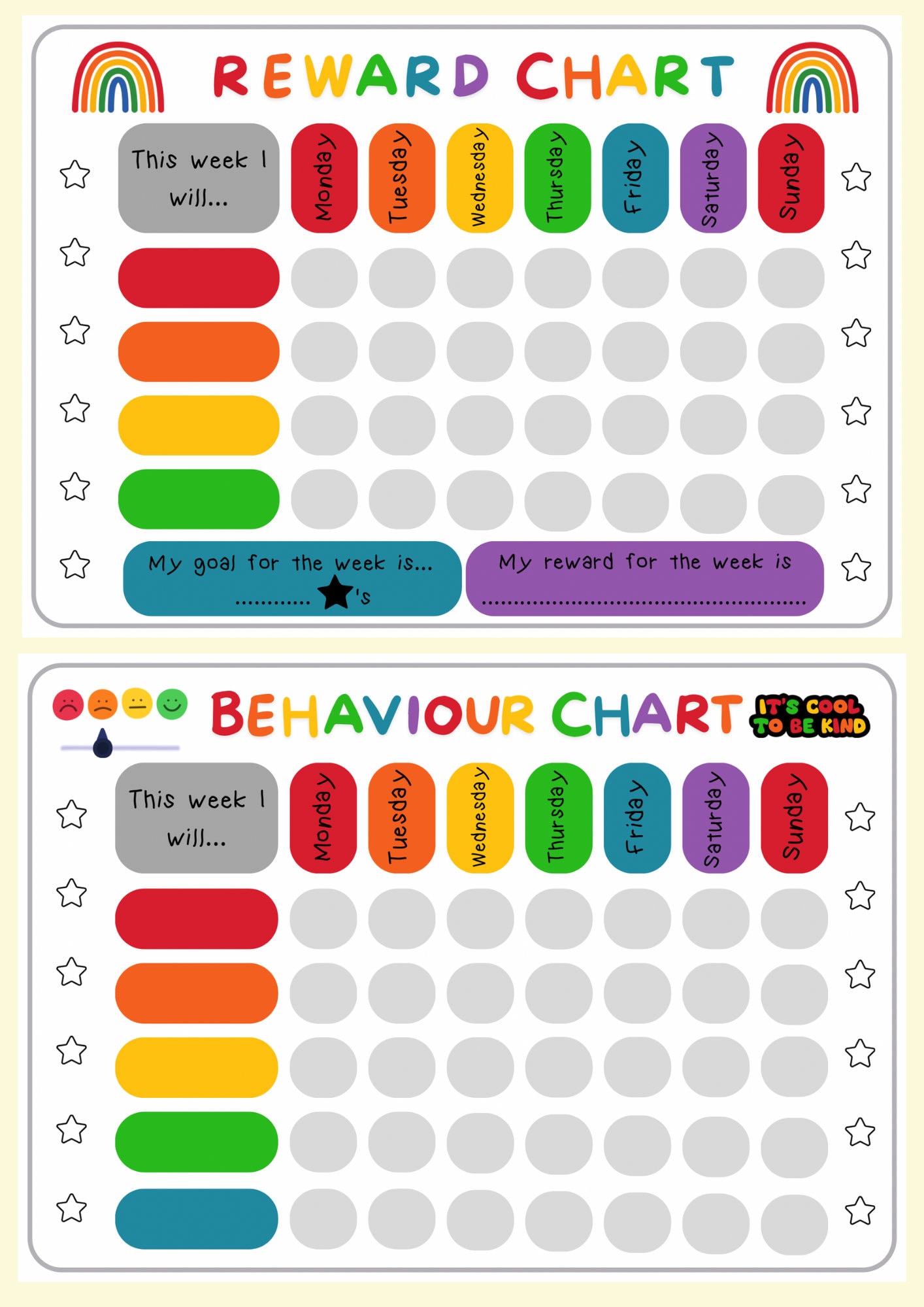 Childrens Reward and Behaviour Charts - Printable at Home Charts - A4 ...