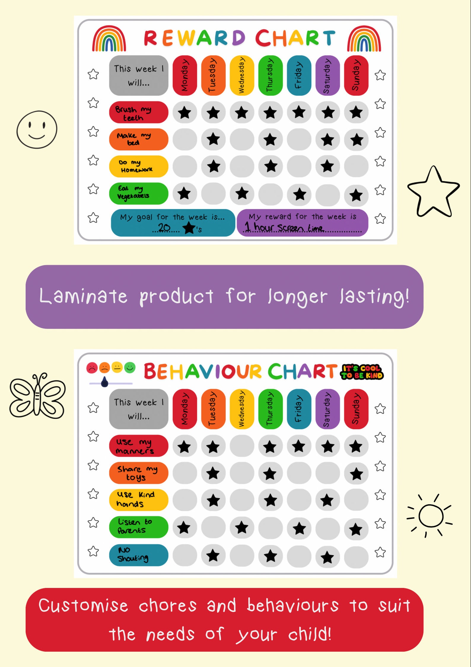 Childrens Reward and Behaviour Charts - Printable at Home Charts - A4 ...