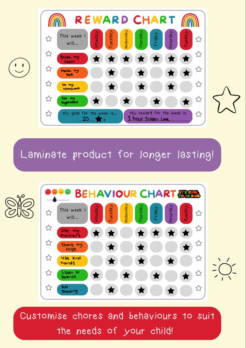 Childrens Reward and Behaviour Charts - Printable at Home Charts - A4 ...