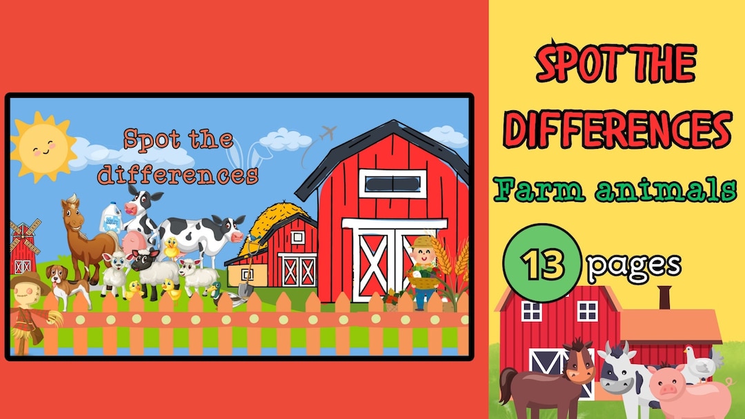 Spot the Differences - Farm Animals, Kids Digital Activity Pdf - Etsy