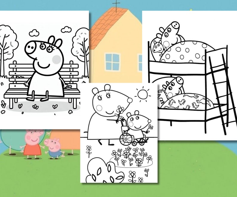 Peppa Pig Coloring Pages: Kids Printable Activity (PDF) - Etsy