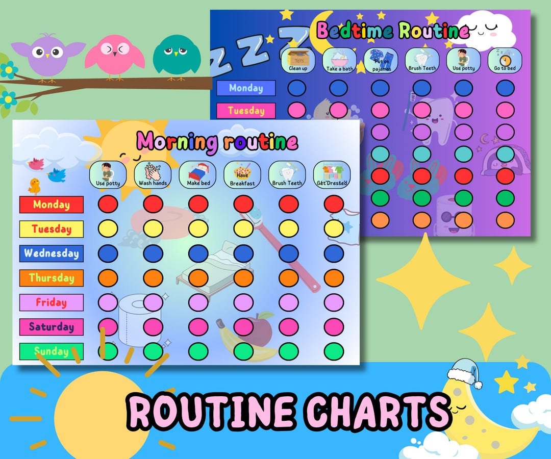 Morning & Night Routine Chart for Kids | Printable Chore Chart PDF - Etsy