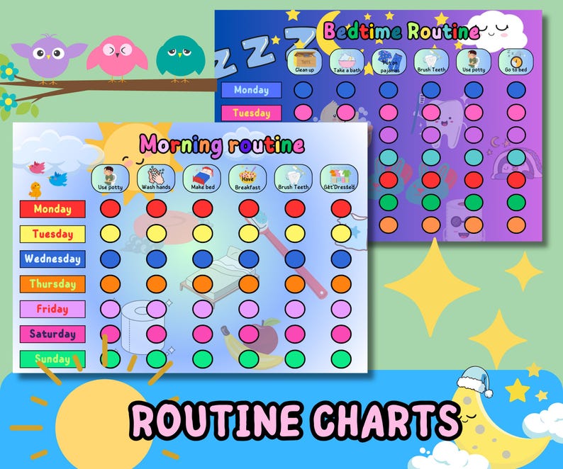 Morning & Night Routine Chart for Kids | Printable Chore Chart PDF ...