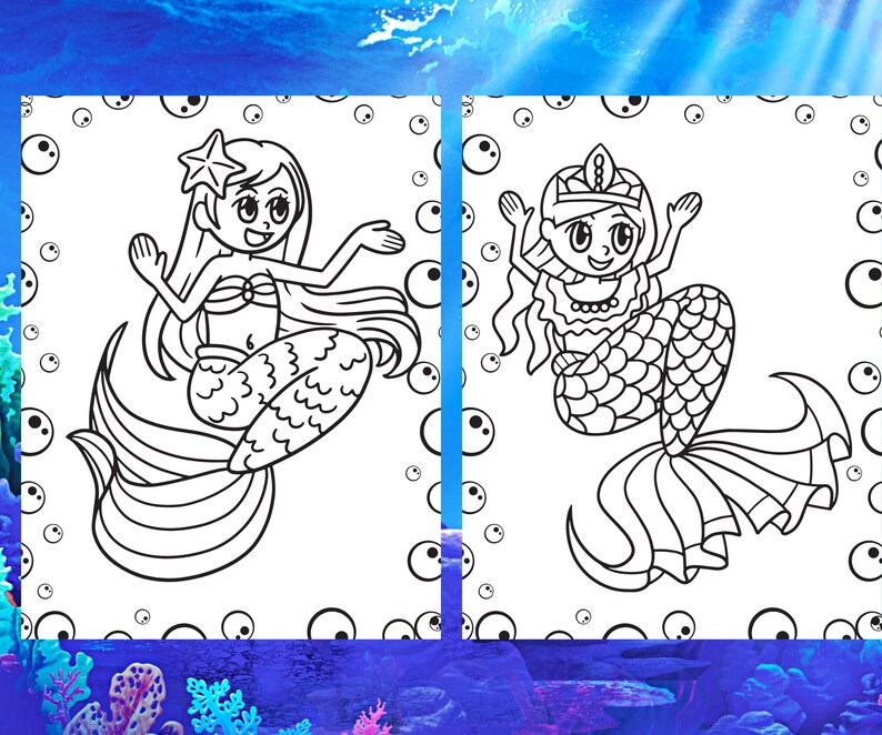 Mermaid Coloring Book Printable Kids' Activity PDF, Coloring Pages - Etsy