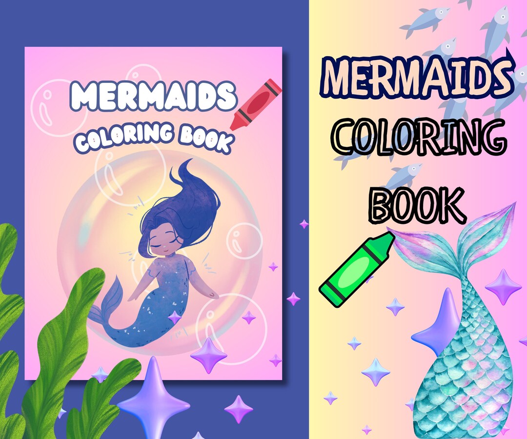 Mermaid Coloring Book Printable Kids' Activity PDF, Coloring Pages - Etsy
