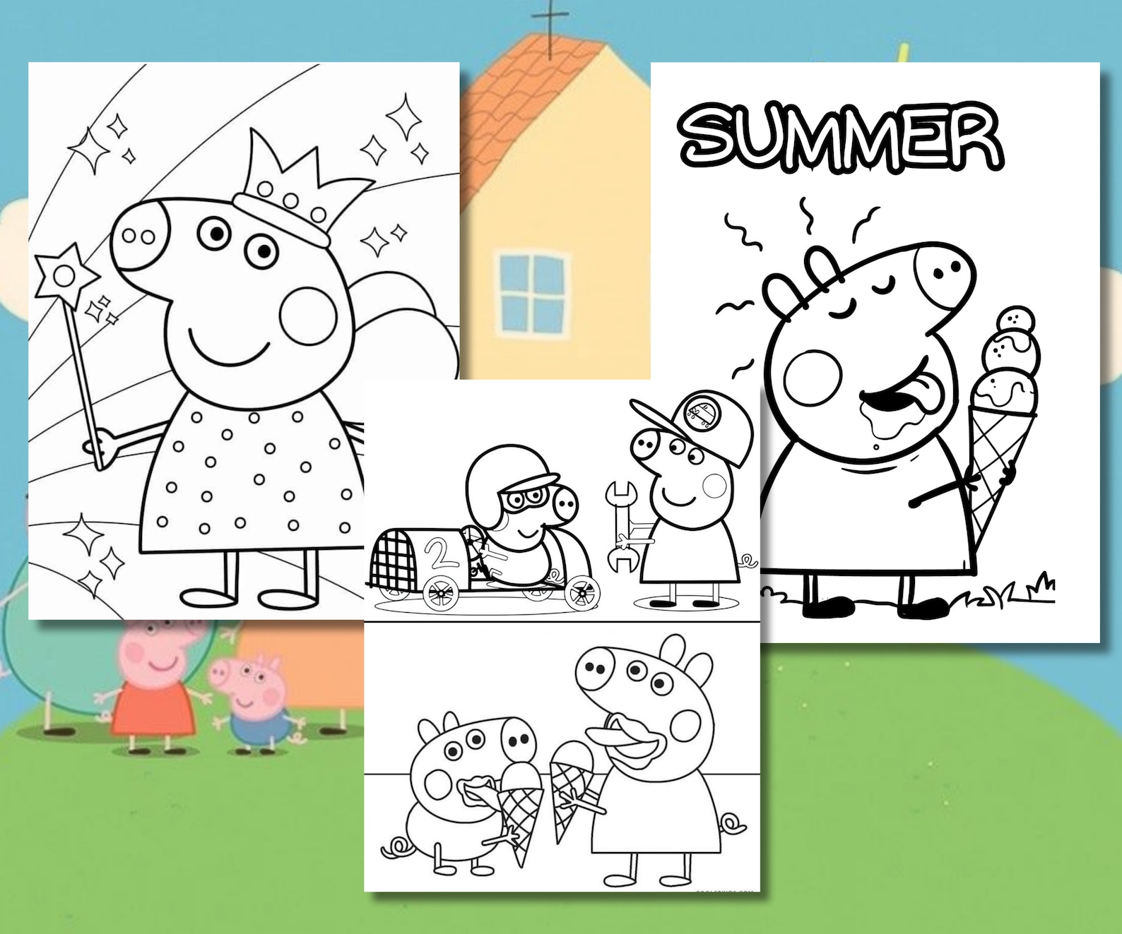 Peppa Pig Coloring Pages: Kids Printable Activity (PDF) - Etsy