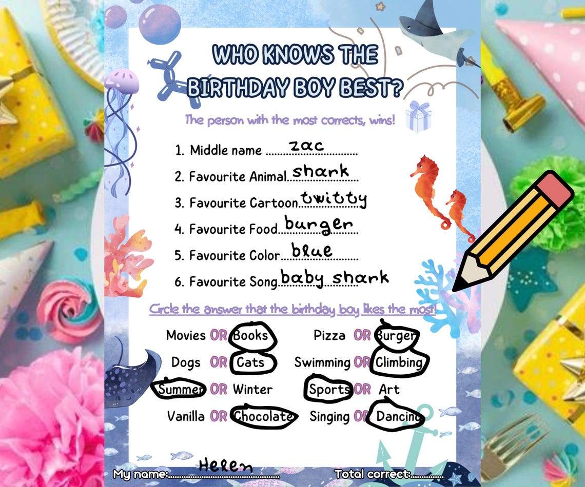 Who Knows the Birthday Boy Best Printable Birthday Party Game PDF ...