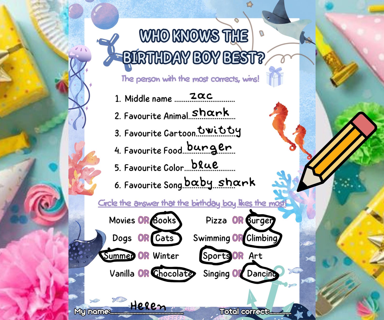 Who Knows the Birthday Boy Best Printable Birthday Party Game PDF ...