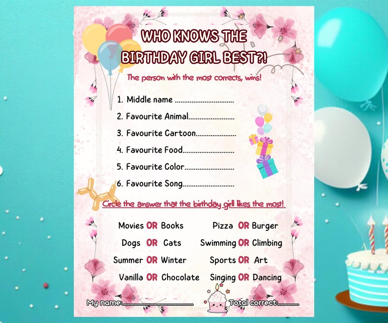 Who Knows the Birthday Girl Best? | Printable Birthday Party Game PDF ...