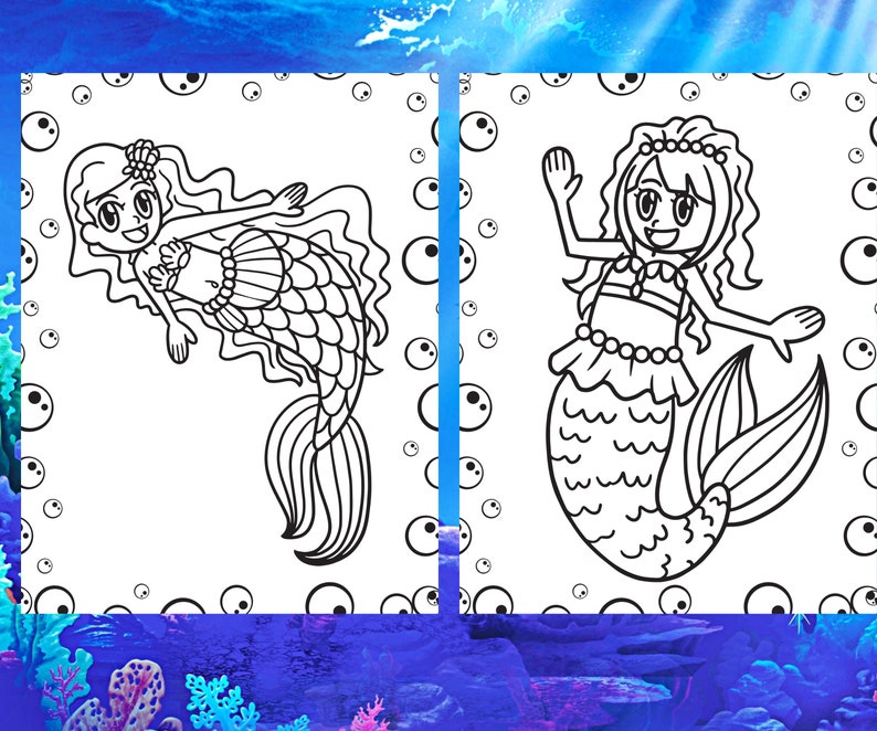 Mermaid Coloring Book Printable Kids' Activity PDF, Coloring Pages - Etsy