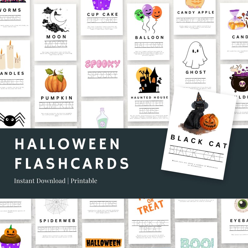 Halloween Tracing Flashcards Printable Practice for Kids - Etsy