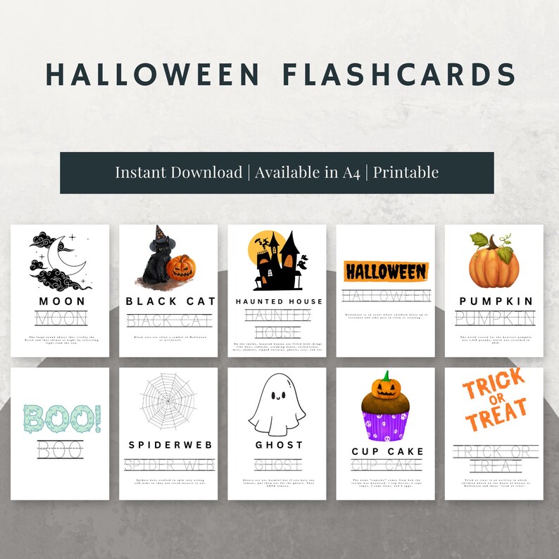 Halloween Tracing Flashcards – Printable - Practice for Kids! - Etsy
