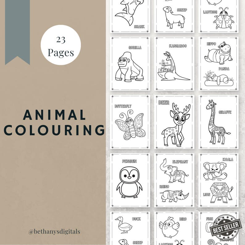 Printable Animal Coloring Pages for Kids Fun Animal Designs Instant ...