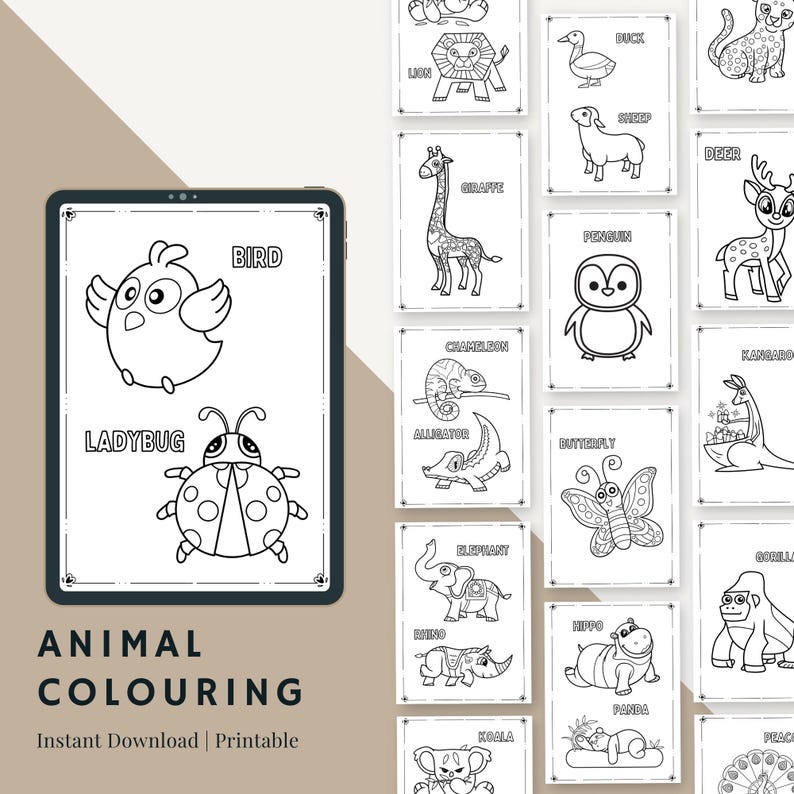 Printable Animal Coloring Pages for Kids Fun Animal Designs Instant ...
