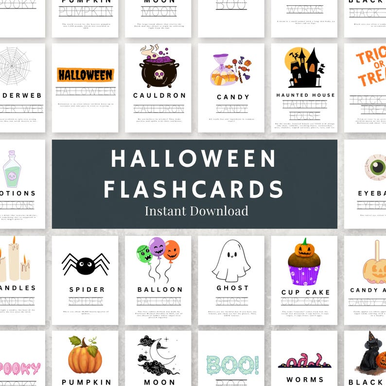 Halloween Tracing Flashcards – Printable - Practice for Kids! - Etsy