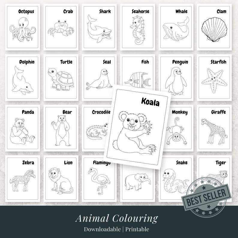 Printable Animal Coloring Pages for Kids | Fun Animal Designs | Instant ...