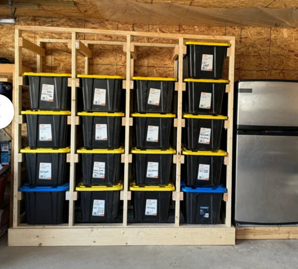Garage Bin Rack Plans, Tote Storage, DIY Plans, 27 Gallon Box Storage ...