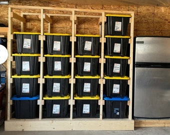 20-unit DIY Garage Storage Rack Plans: 27-gallon Tote Storage Shelf ...