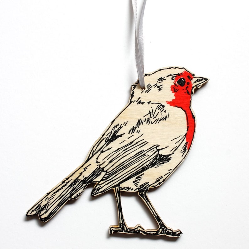 Robin Screen Printed Laser Cut Wooden Christmas Decoration by Fiona ...