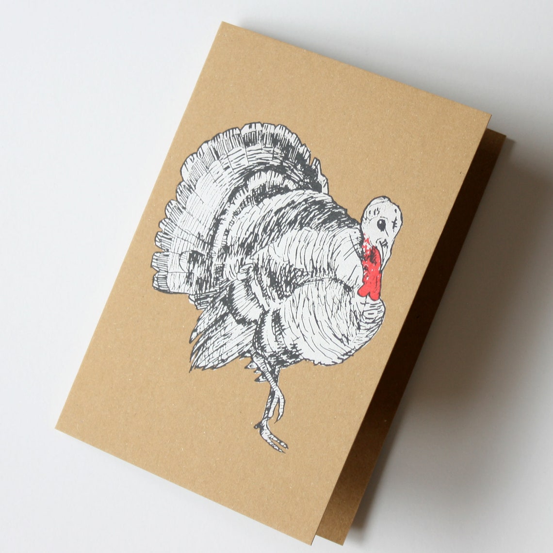Turkey on Kraft Hand Screen Printed Christmas Greeting Card by Fiona ...