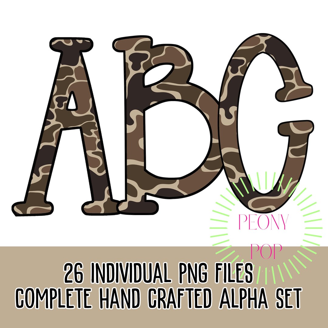 Alphabet Letters PNG Bundle, Camoflauge Alpha Doodle, Hand Drawn Doodle ...