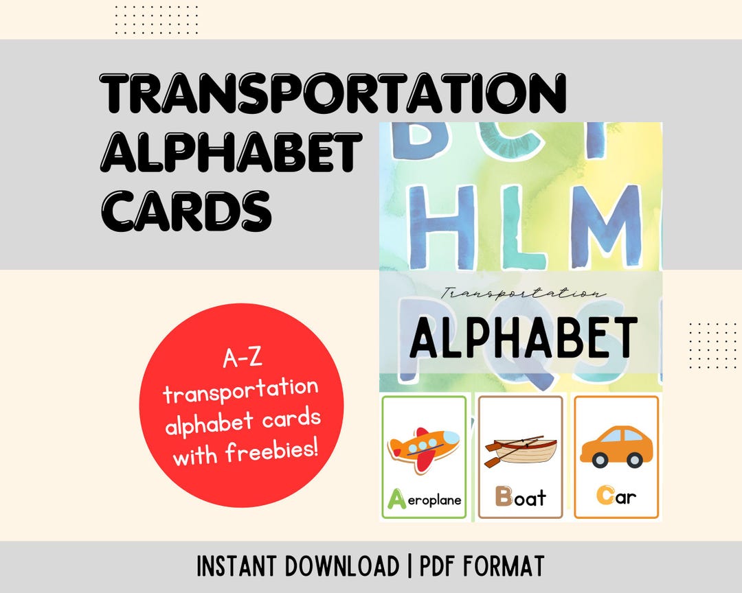 26 ABC Transportation Alphabet Flash Cards + FREE Transportation ...