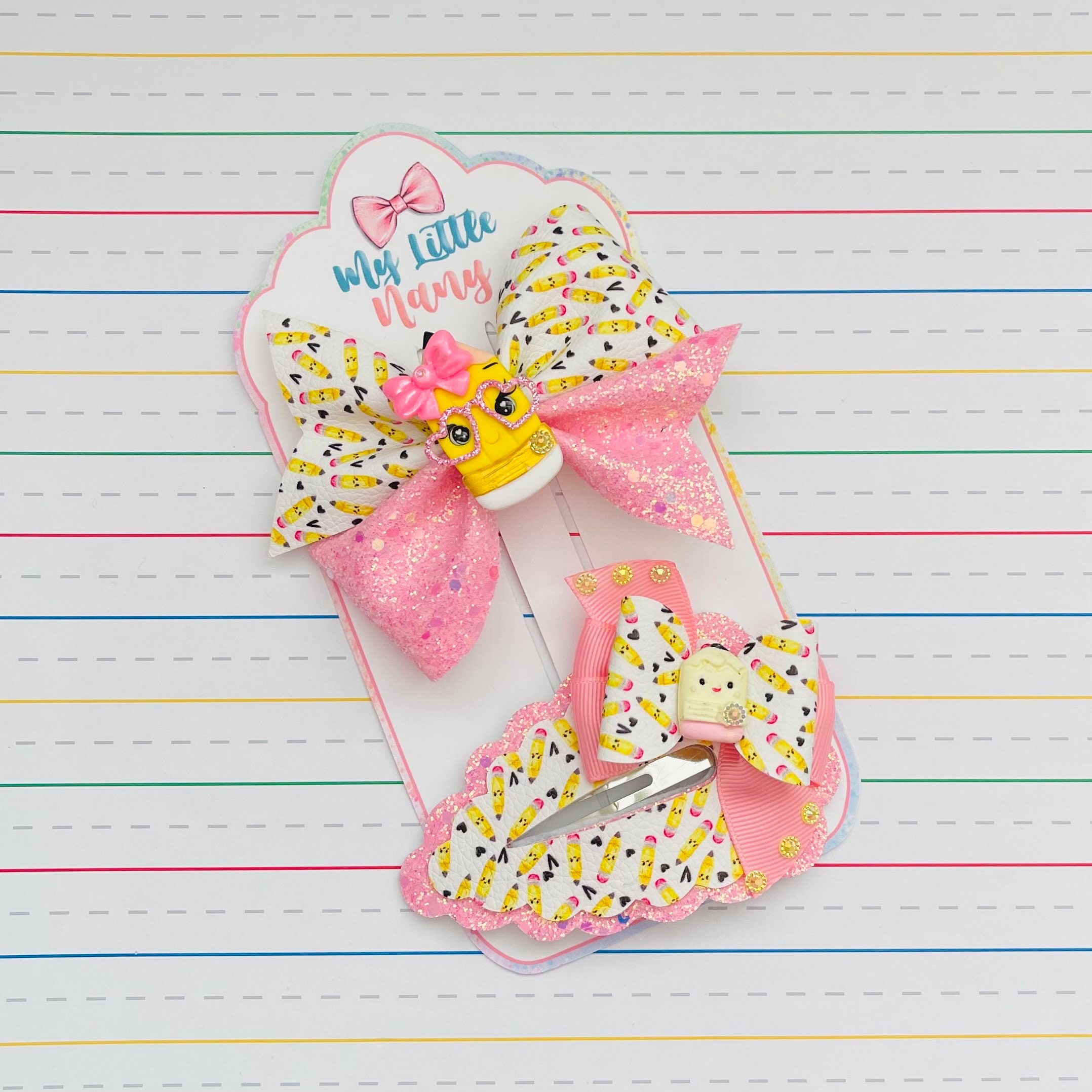 Happy Pencil Back to School Bow Set, School Bows, Snap Clip Bows - Etsy
