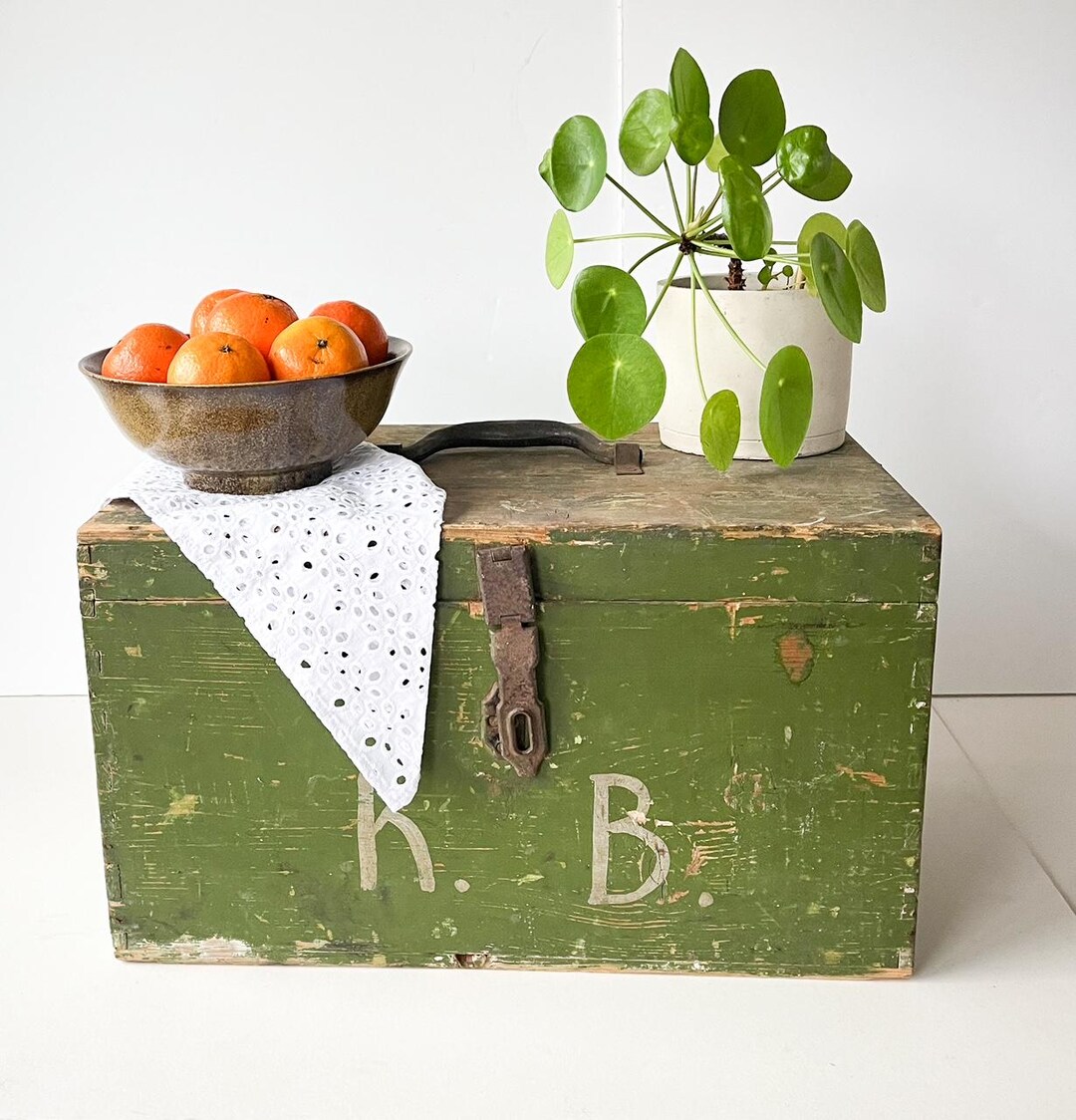 Antique Wooden Rustic Storage Chest, Green Blanket Box, Hand Crafted ...