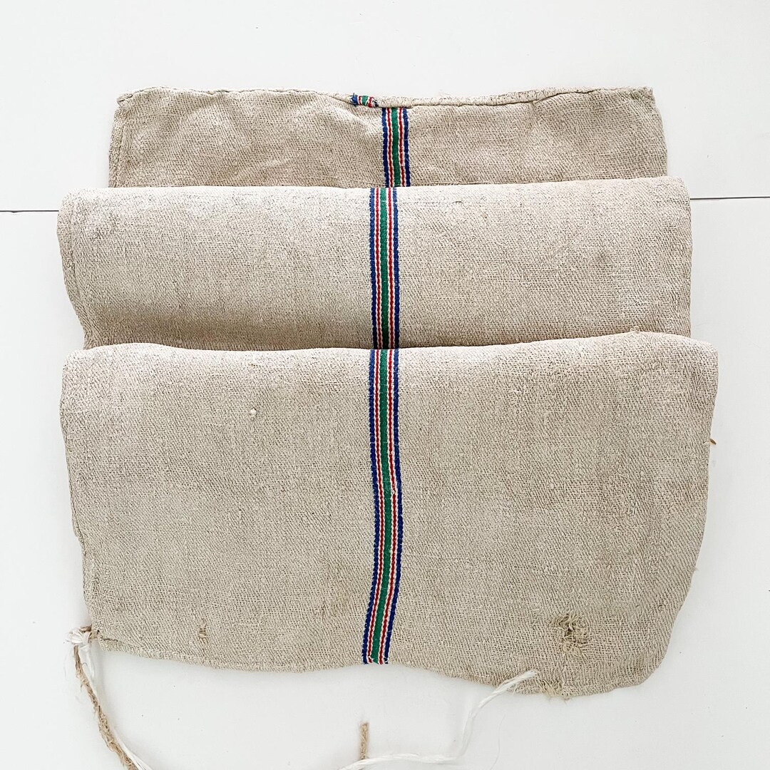 Antique European Grain Sack With Stripes, Authentic Grain Bags, Rustic ...
