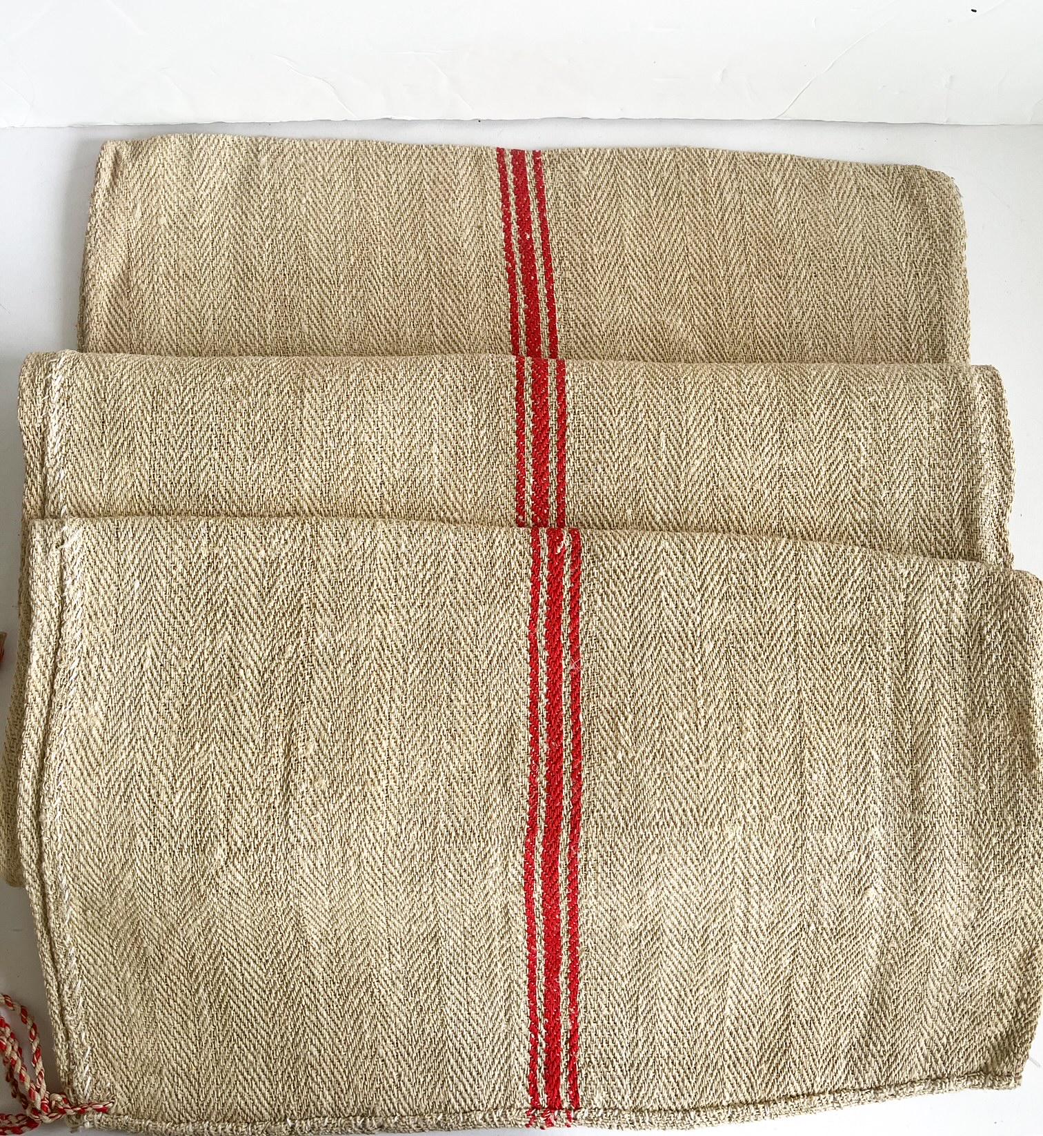 Rustic Antique Linen Grain Sack With Red Stripe, Vintage Grain Sack for ...