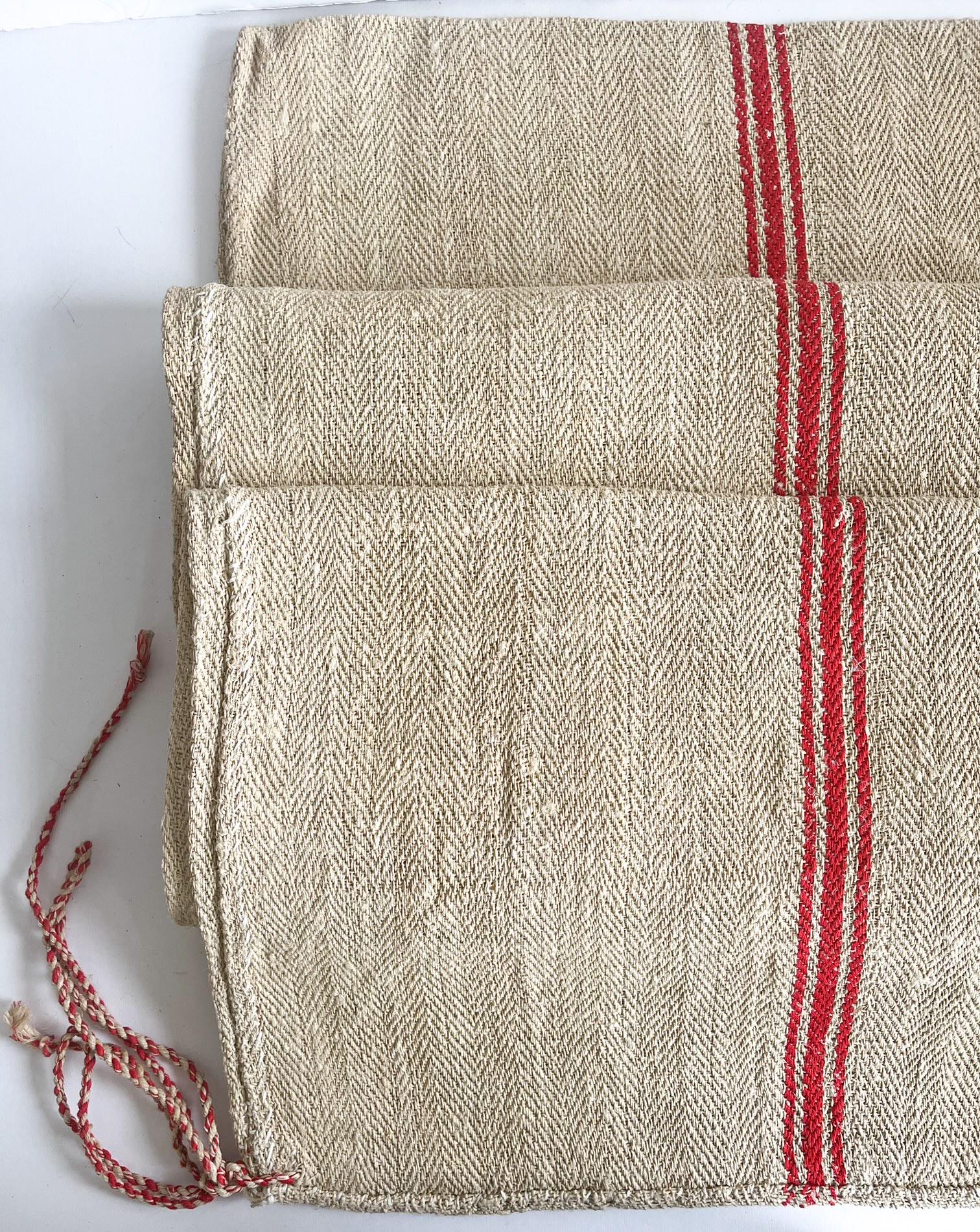 Rustic Antique Linen Grain Sack With Red Stripe, Vintage Grain Sack for ...
