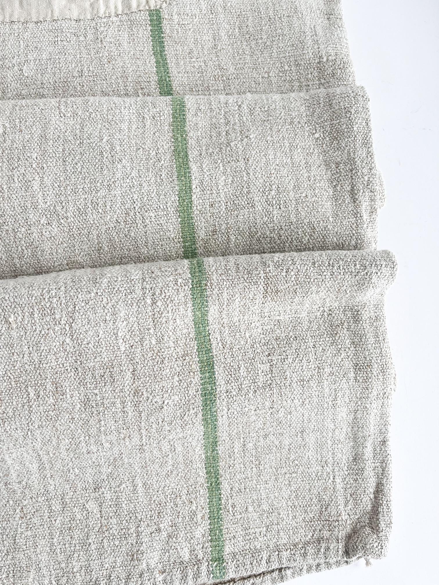 Green Stripes Grain Sack, Antique Linen Grain Sack, Vintage Grainsack ...