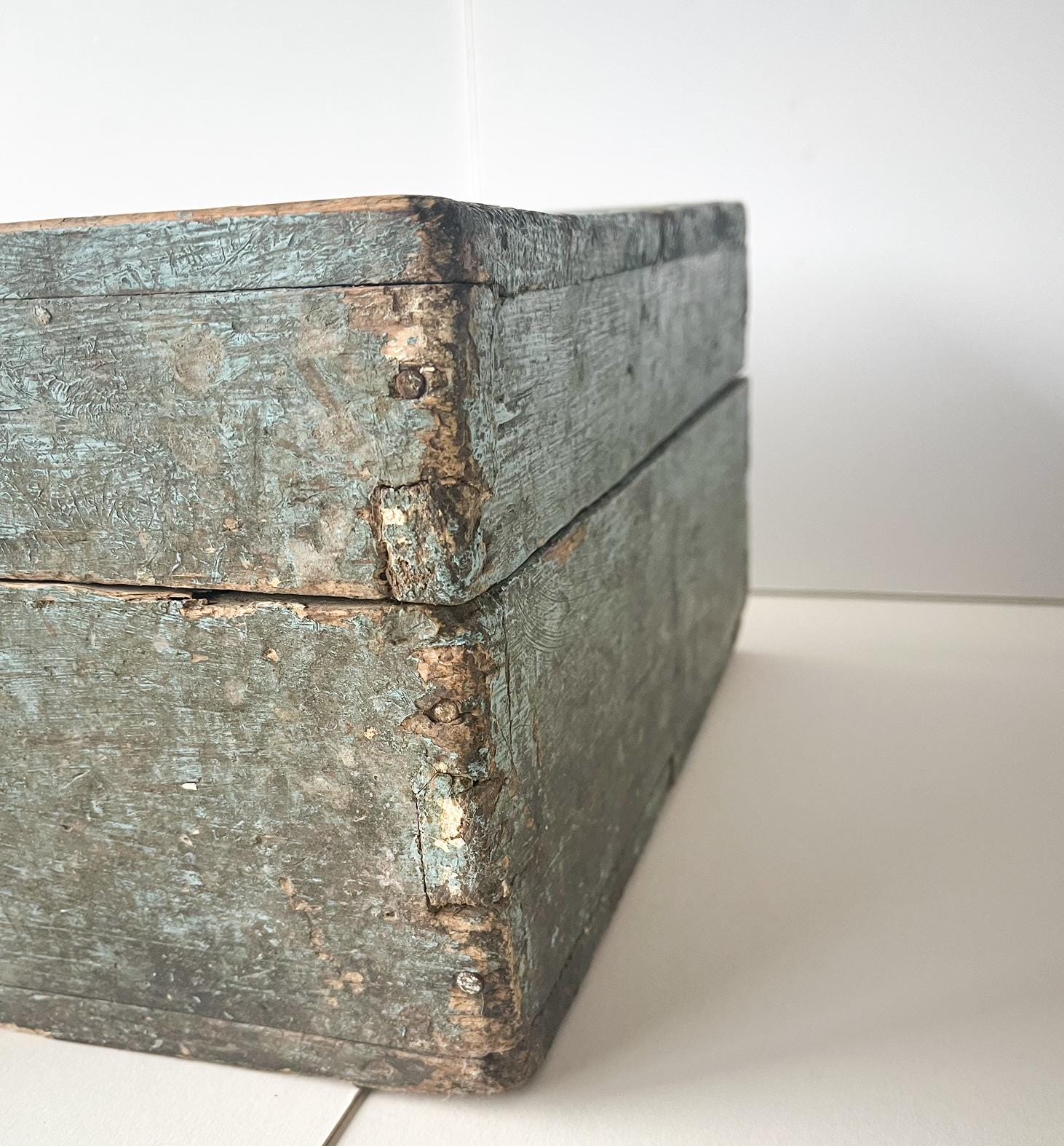 Antique Light Blue Storage Chest With Lock,vintage Wooden Toy Box ...