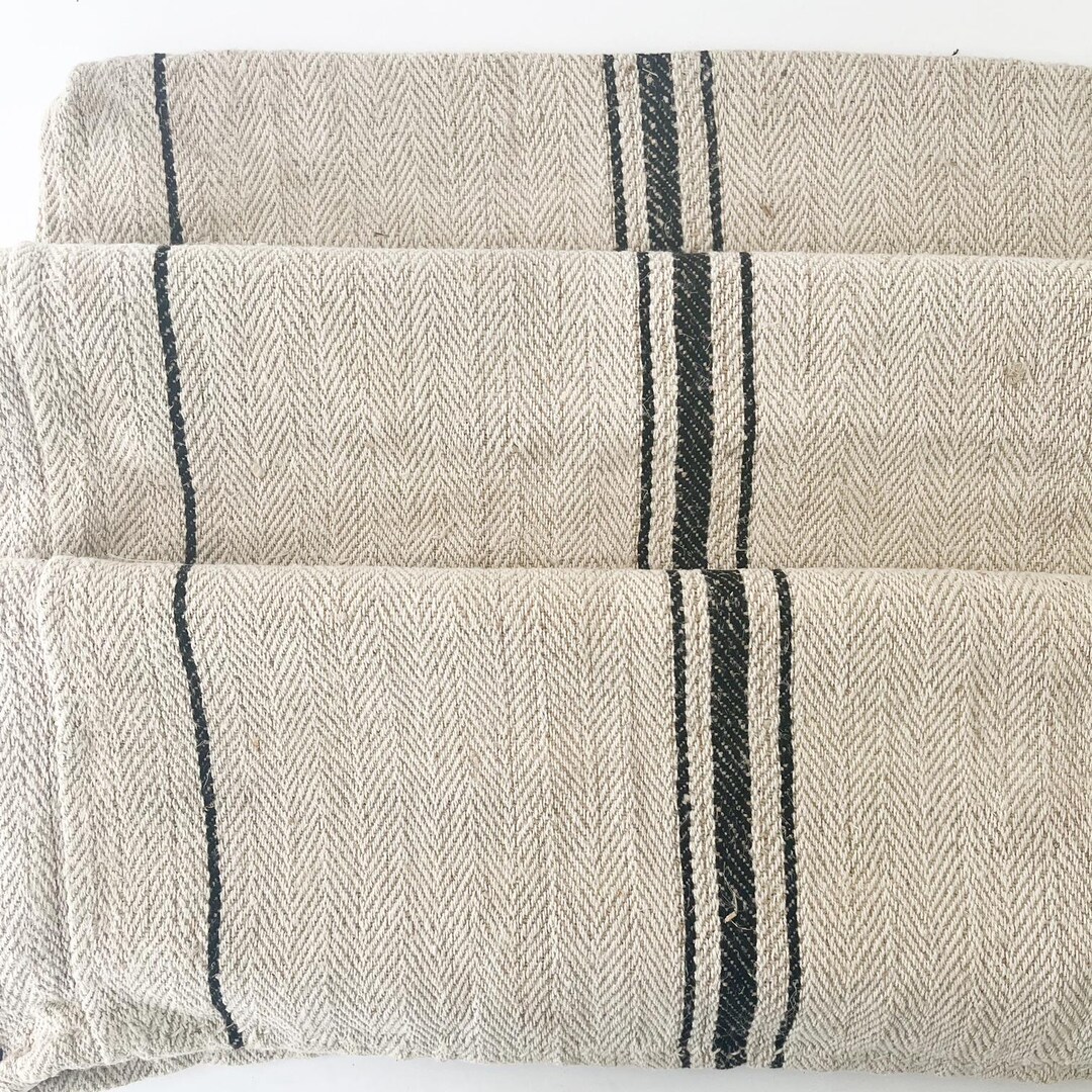 Antique Hungarian Linen Grain Sack Fabric, Black Stripes, Farmhouse ...