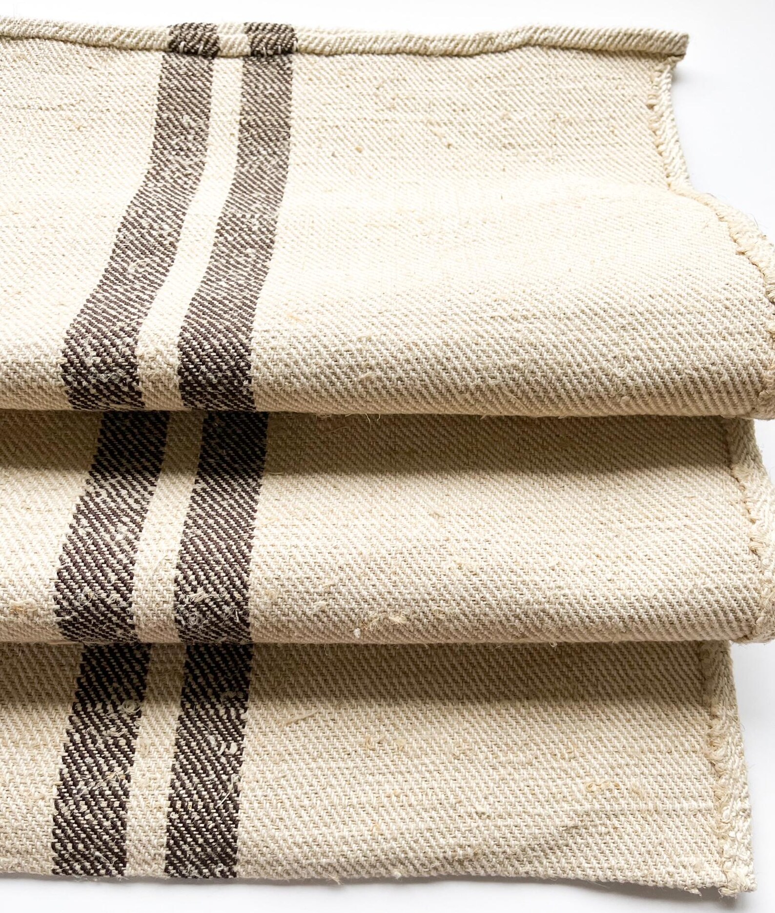 Antique Linen Grain Sack Fabric With Brown Stripes, Vintage Floorsack ...