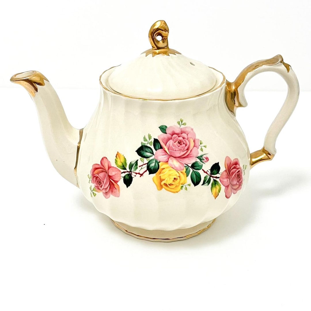 Vintage Sadler Teapot Pink and Yellow Rose Pattern, Sadler Flower Tea ...
