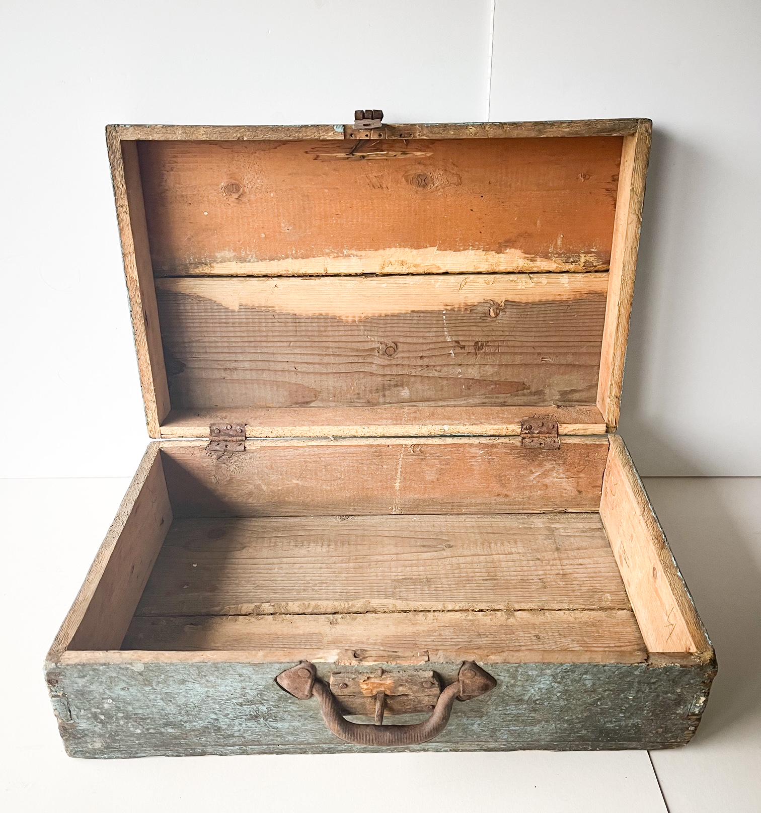 Antique Light Blue Storage Chest With Lock,vintage Wooden Toy Box ...
