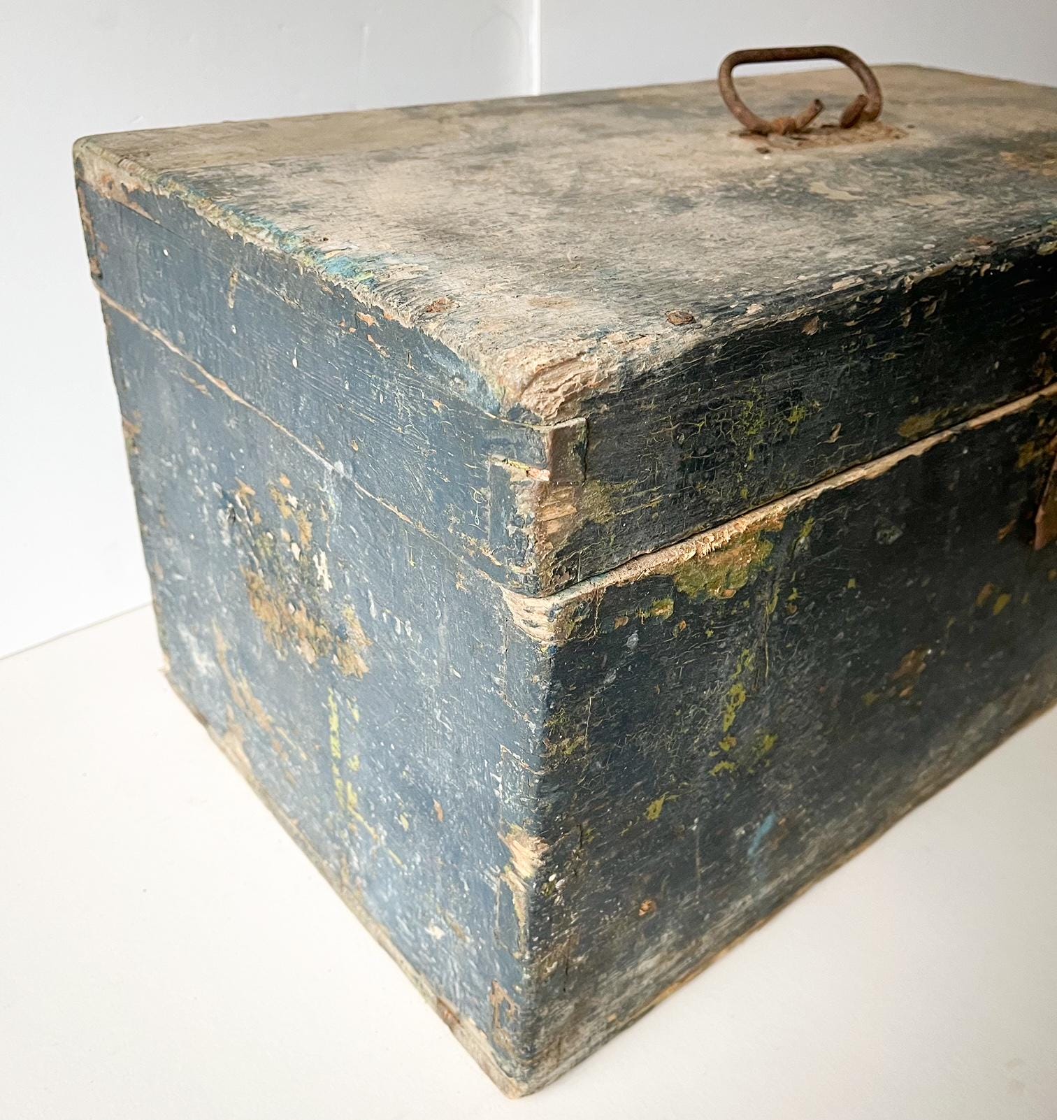 Antique Navy Blue Wooden Rustic Storage Chest, Blanket Box, Hand ...