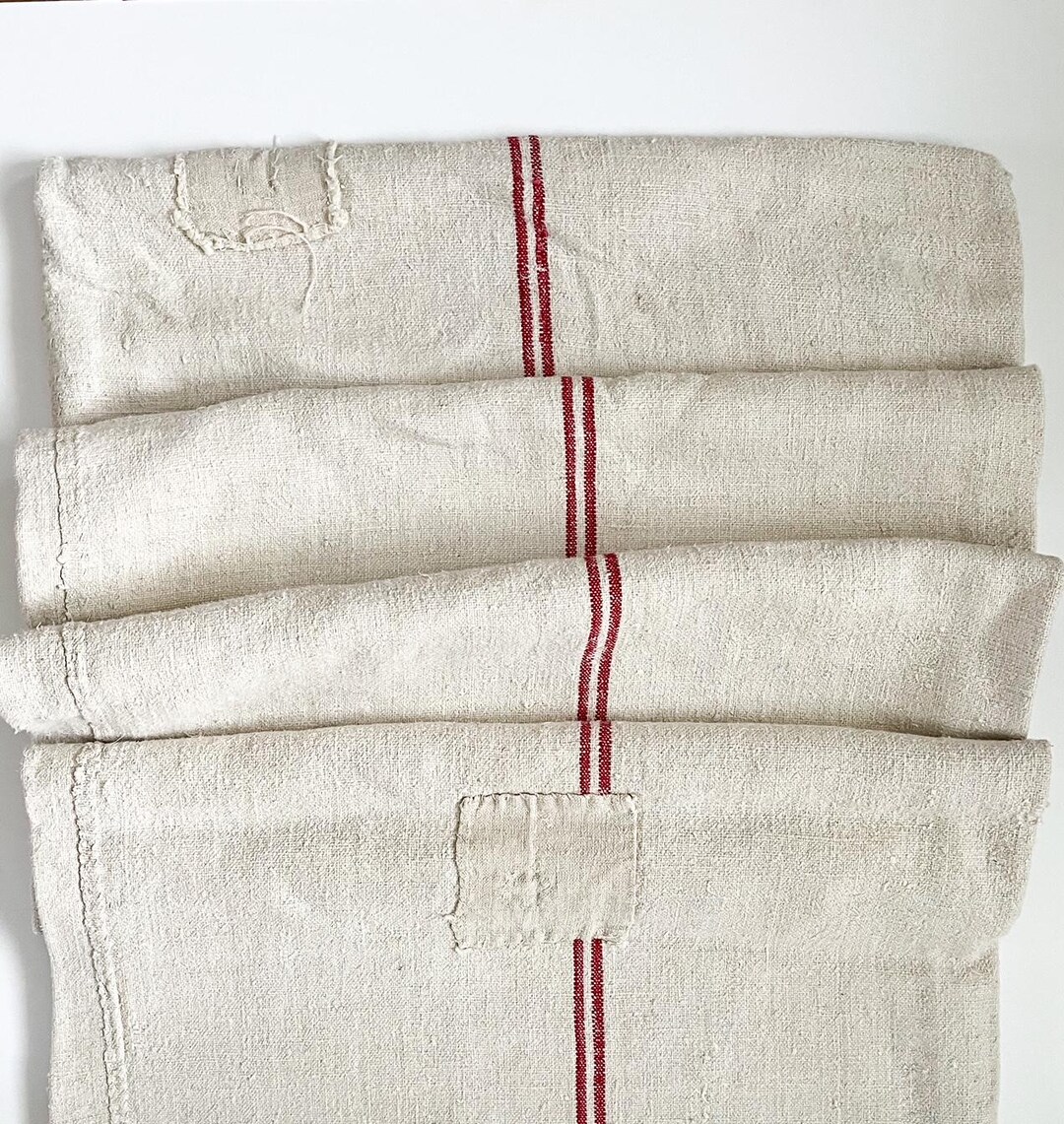 Rustic Hungarian Grain Sack Fabric With Red Stripes, Extra Long ...