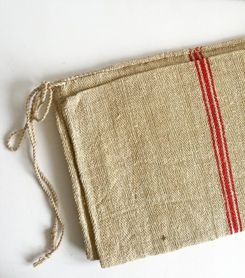 Rustic Antique Linen Grain Sack With Red Stripe, Vintage Grain Sack for ...