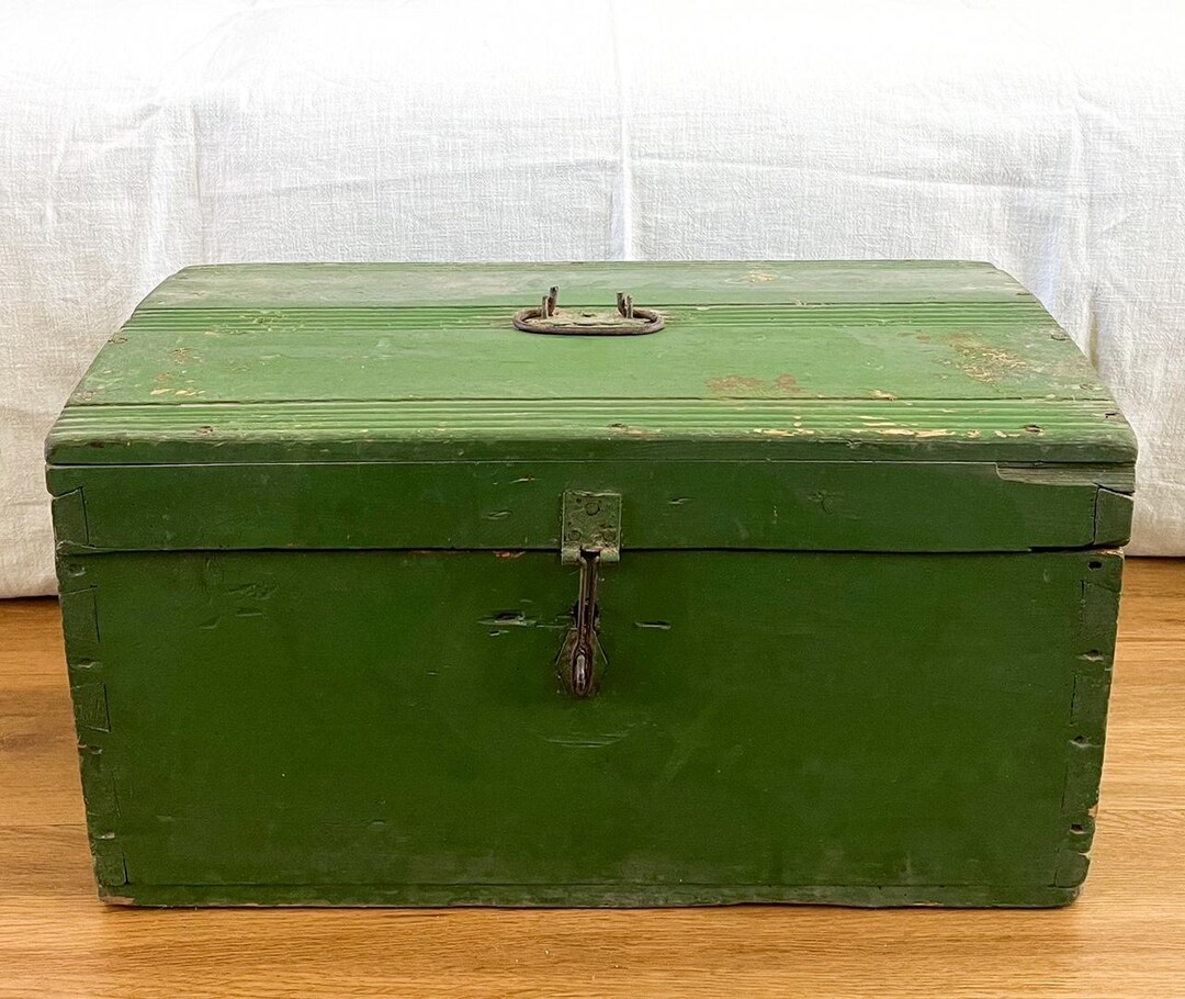 Antique Wooden Rustic Storage Chest, Green Blanket Box, Hand Crafted ...