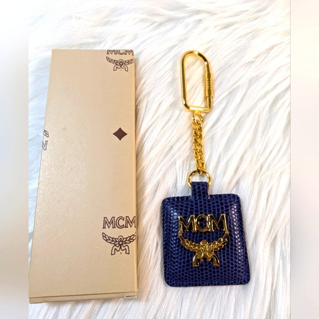 MCM Blue Pebbled Leather Square Keychain/bag Charm - Etsy