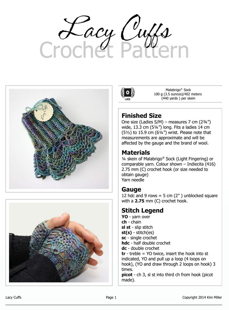CROCHET PATTERN Lacy Cuffs Instant Download PDF - Etsy