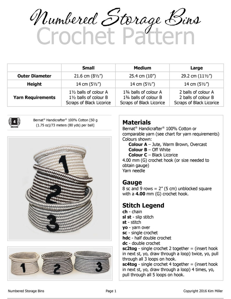CROCHET PATTERN - Numbered Storage Bins - Instant Download (PDF) - Etsy